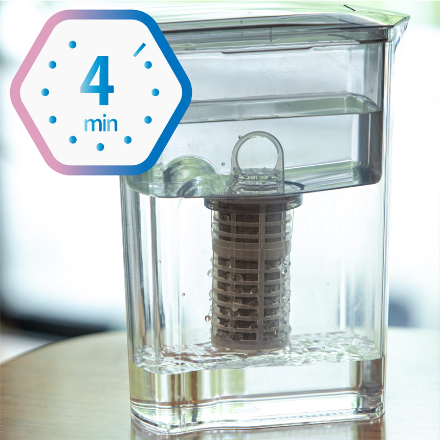 ポット型浄水器MIZ-U【MIZ-U-BK01】☆水道水を注ぐだけで驚くほどおいしい水が5分で出来上がり！